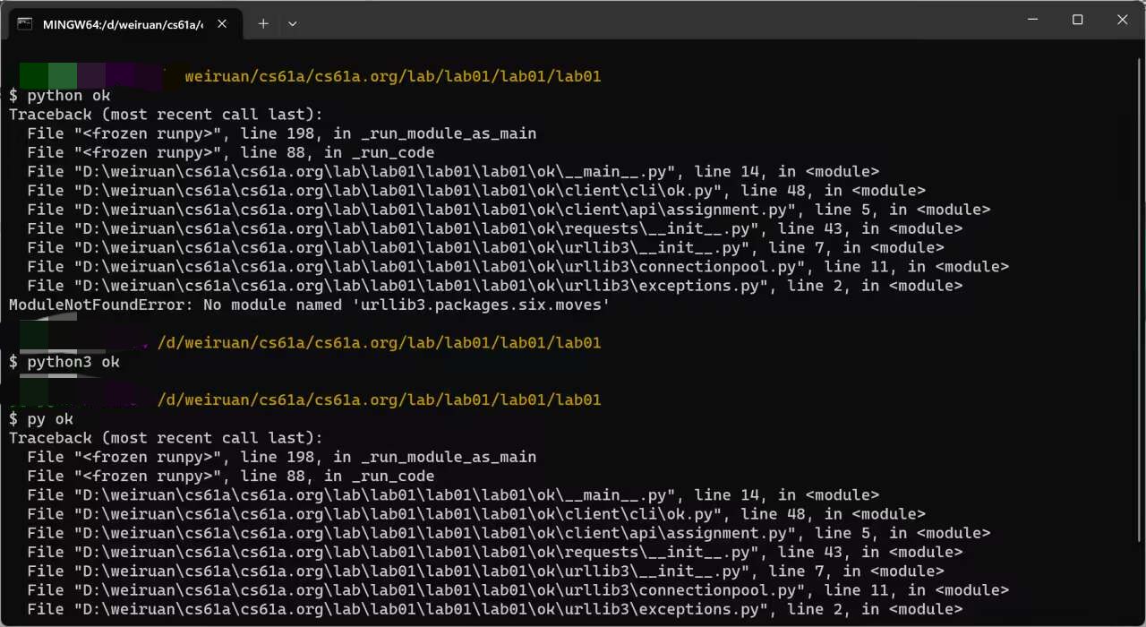 请问cs61a无法运行python ok怎么办？-CSDN社区